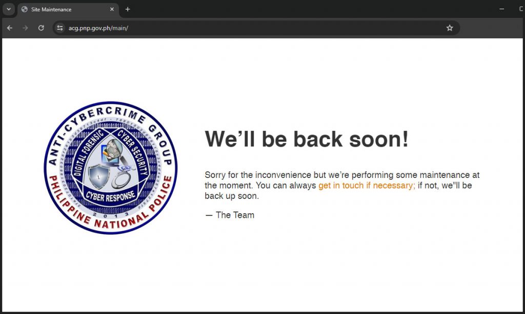 PNP Anti-Cybercrime Group website down after alleged breach